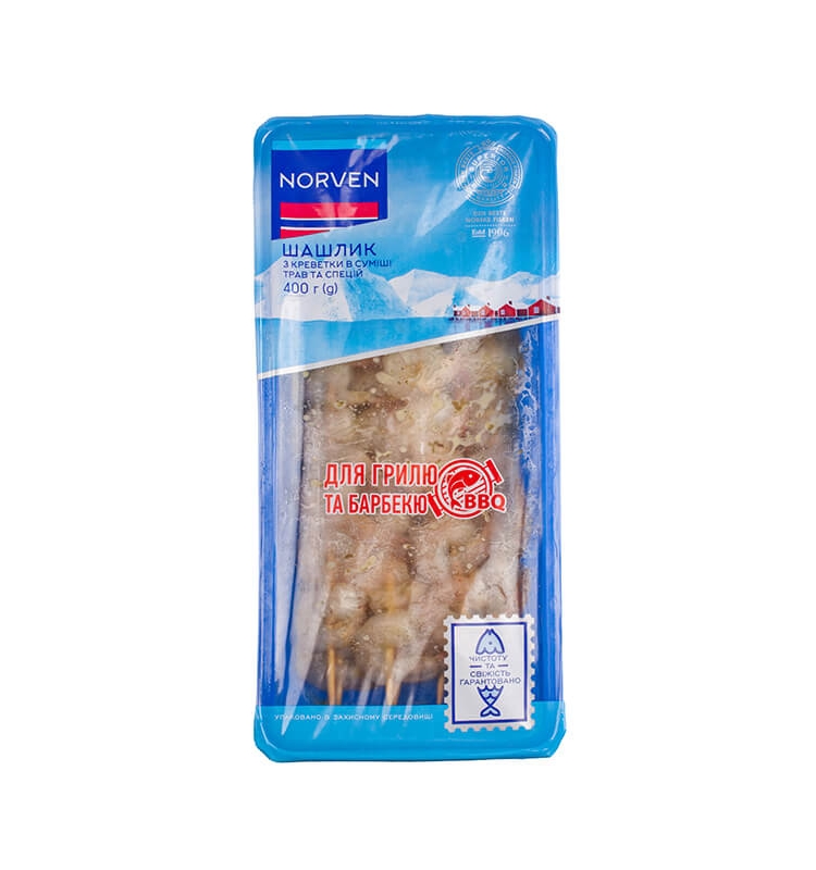 Креветка шашлик 400 г Norven в суміші трав та спецій охолоджений купити в Києві та Україні за ...