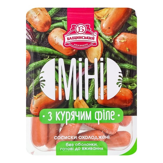 Сосиски 350 г Бащинський МІНІ з курячим філе ш/о газ/упак купити в ...