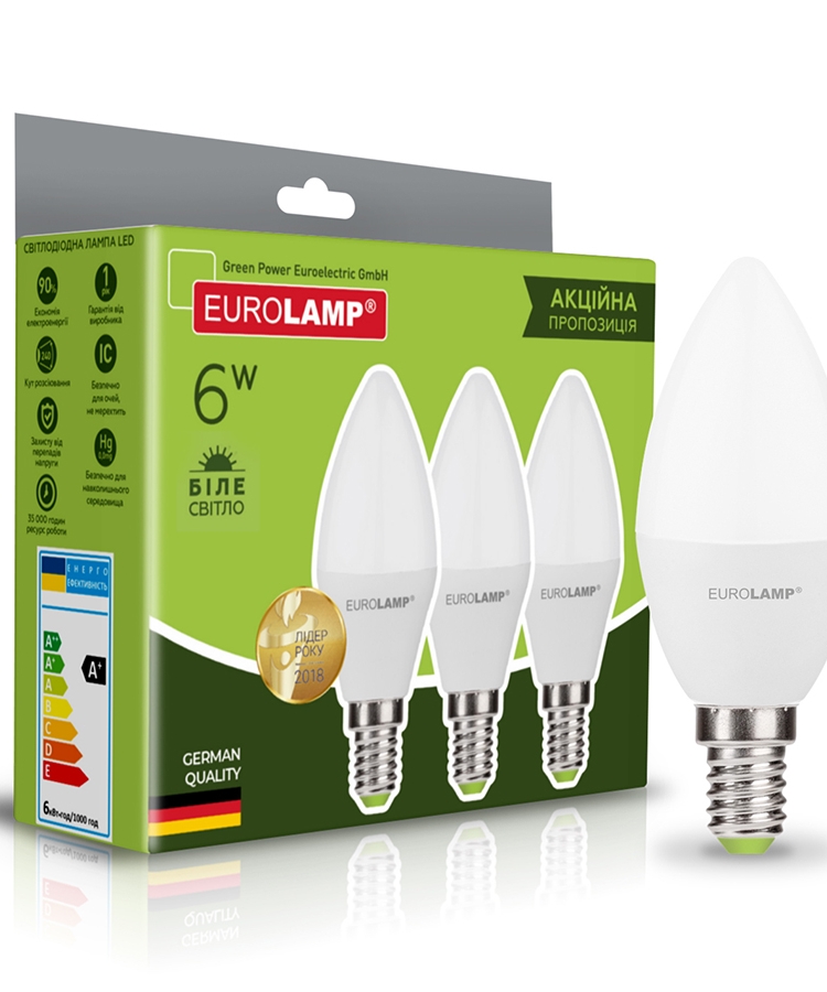 Промо- набір Eurolamp LED Лампа CL 6W E14 4000K акція по 3 шт., арт.grp ...