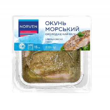 Окунь 300г Norven розморожений та охолоджений філе порції н/ш у вершков.соусі для запікання п ...
