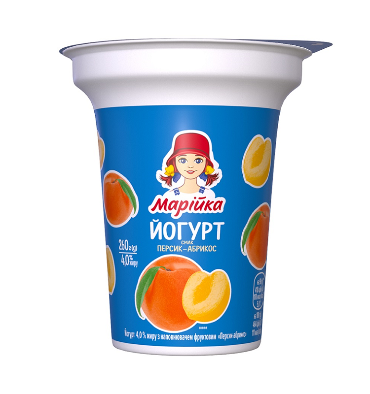 Йогурт десертний 260 г Марійка зі смаком Персик-абрикос 4,0 % п/стакан ...