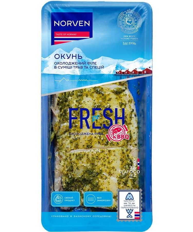 Окунь 400г Norven охолоджений філе в суміші трав та спецій купити в Києві та Україні за ціною ...