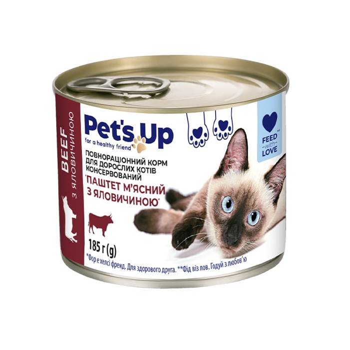 Корм 185 г Своя лінія Pet's Up Паштет м'ясний з яловичиною для дорослих ...