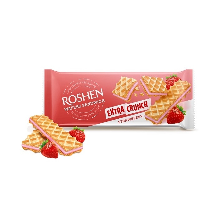 Вафлі 142 г Рошен Wafers Sandwich Crunch з полуничною начинкою м/уп ...