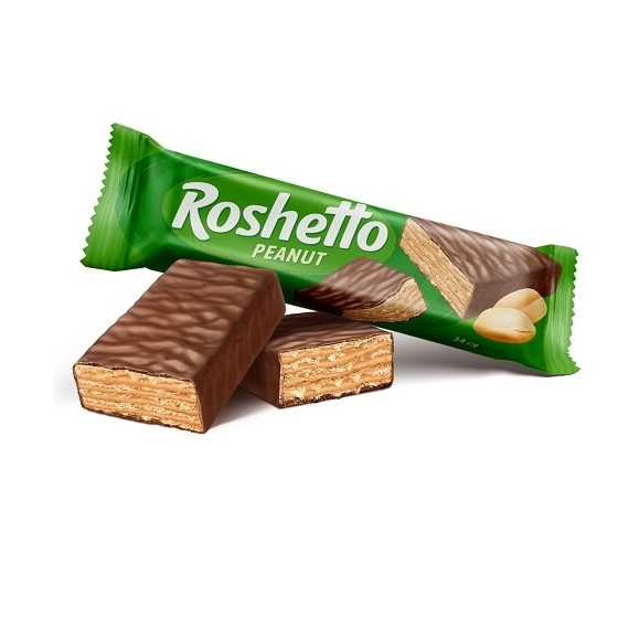 Вафлі 34 г Roshen Roshetto peanut глазуровані шоколадною глазур'ю м/уп ...