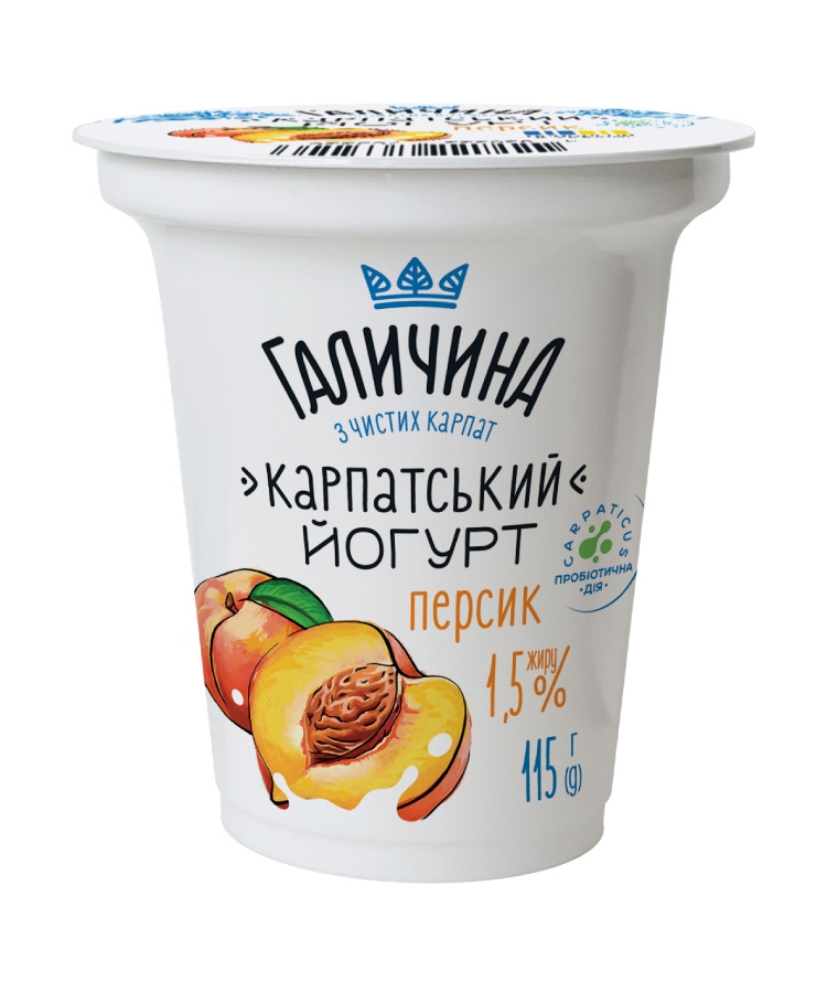 Йогурт 115г Галичина Карпатський Персик 1,5% п/стакан купити в Києві та ...