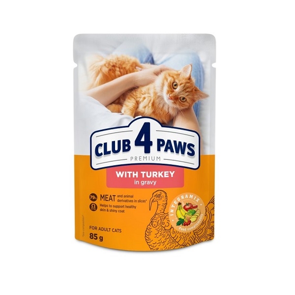 Корм 85 г CLUB 4 PAWS Преміум З ІНДИЧКОЮ В ЖЕЛЕ повнораціонний ...