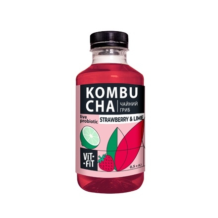 Напій бродіння 0,5кг Vit-Fit Kombucha Чайний Гриб Полуниця-лайм п/бут ...